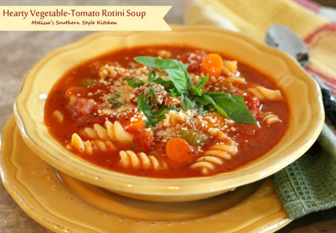 Hearty Vegetable-Tomato Rotini Soup - melissassouthernstylekitchen.com