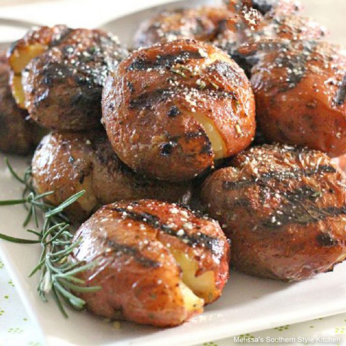 Grilled Garlic Rosemary Smashed Potatoes - melissassouthernstylekitchen.com