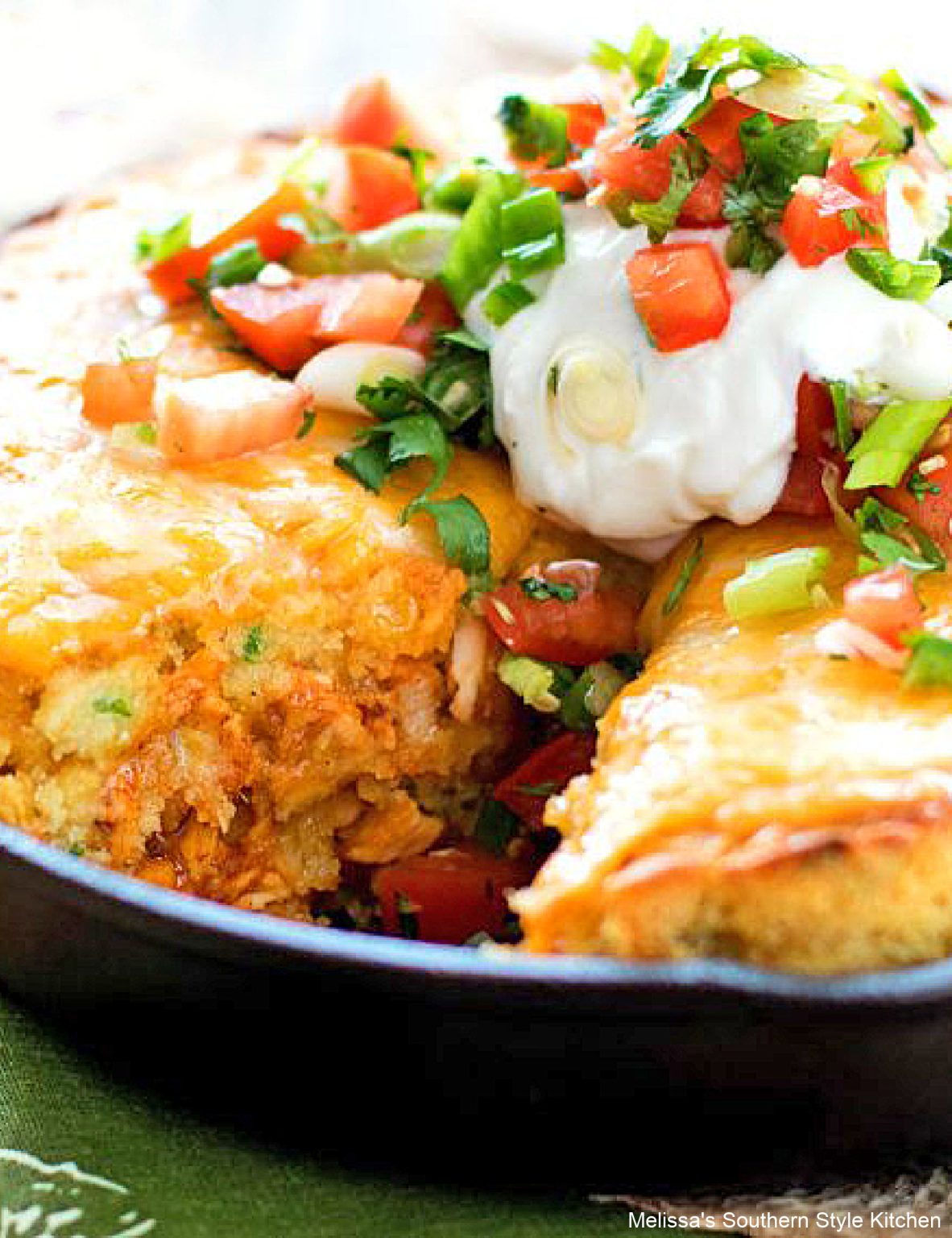 Chicken Taco Green Chile Cornbread - melissassouthernstylekitchen.com